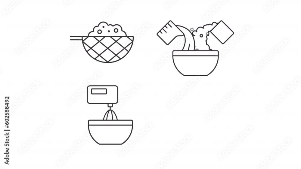 Baking icons animation. Animated line baked good. Bakery food. Culinary ...