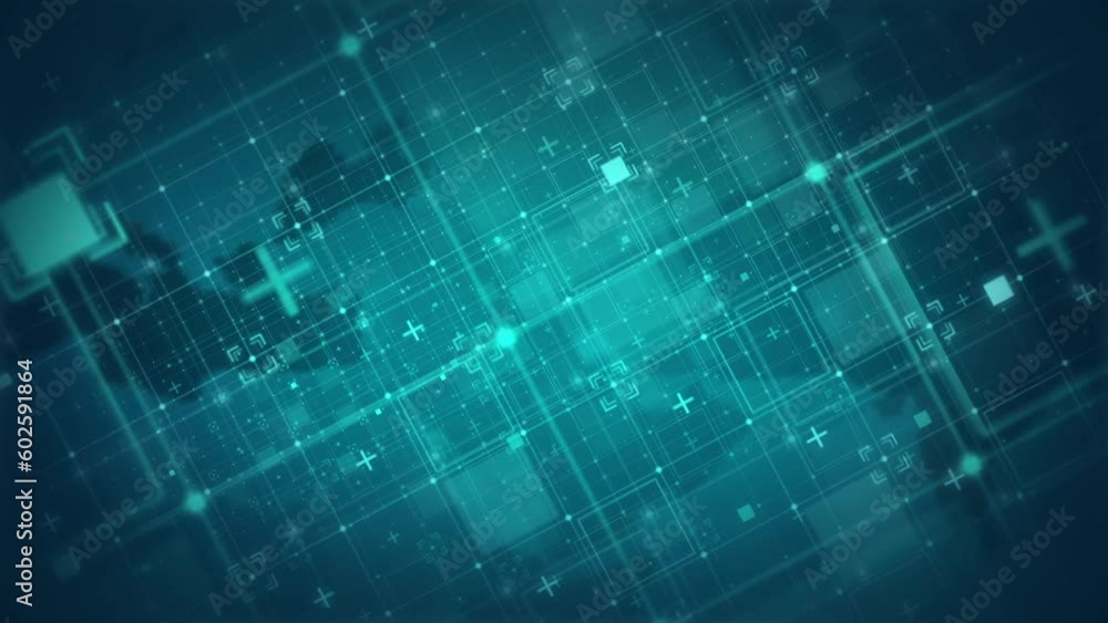 Digital grid technology of nodes and connections, animated nodes as ...