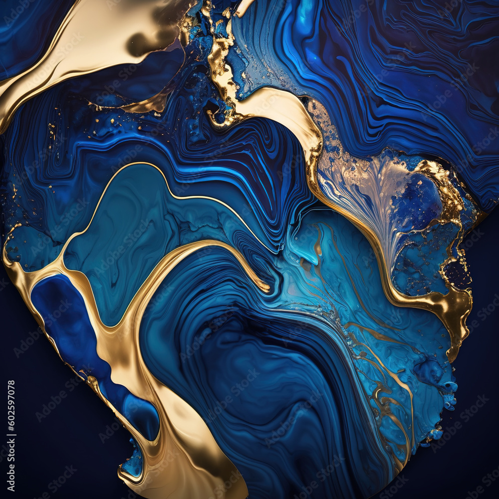 Abstract blue marble background with golden veins pain. Generative AI ...