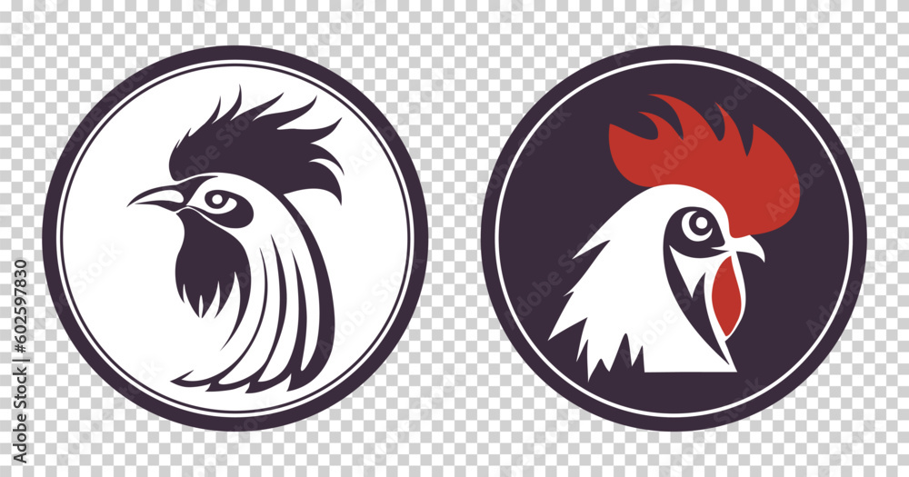 Vector set of round stickers, icons or emblems. A simple graphic head ...