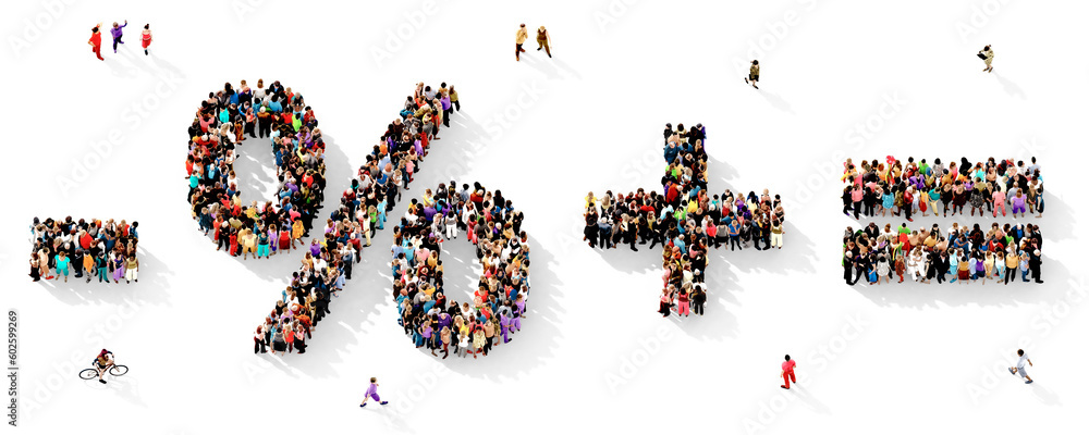Large and diverse group of people gathered together in the shape of the ...