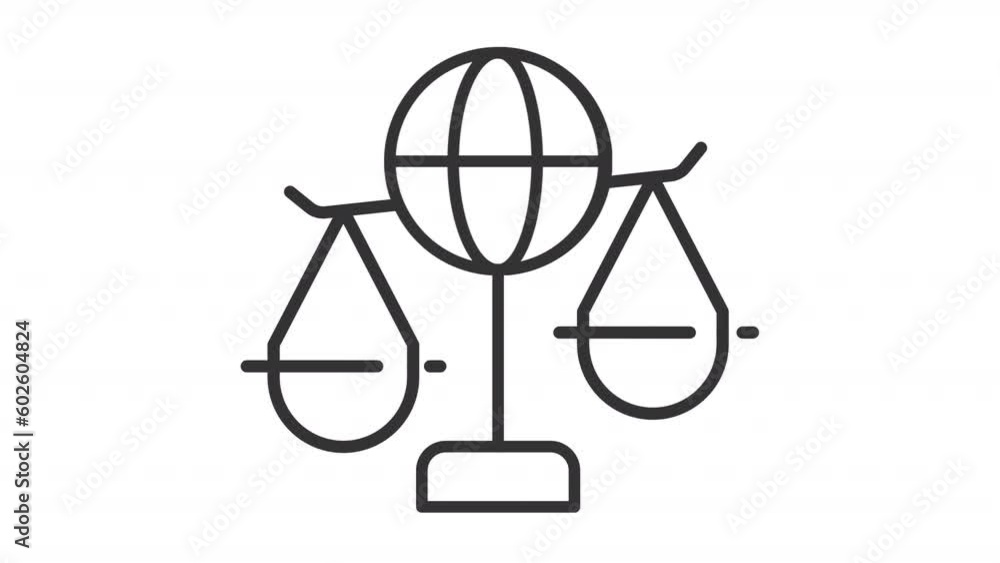 Human right icon animation. Animated line balancing justice scale with ...