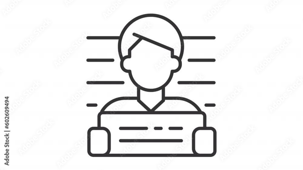 Animated suspected person line icon. Arrested man raising mugshot sign ...