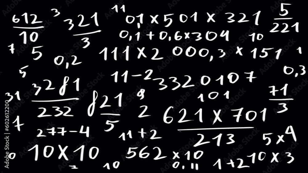 Animation of changing math problems and formulas on a white screen ...
