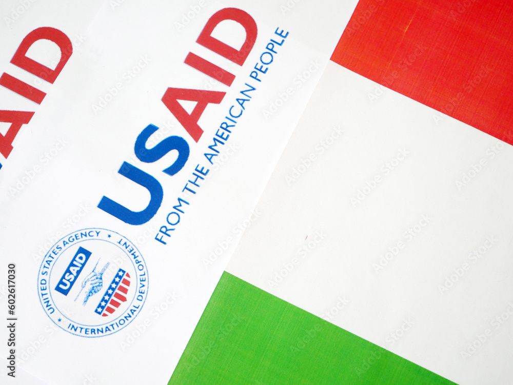 Kiev, Ukraine - 05 05 2023: USAid logo and Italian flag, USAid is USA ...