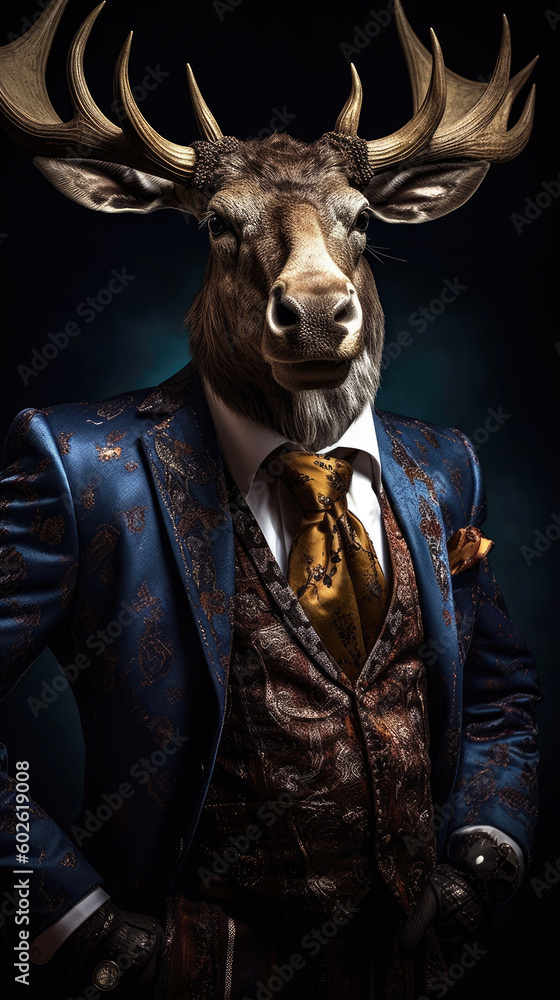 Moose dressed in an elegant and modern suit with a nice tie. Fashion ...
