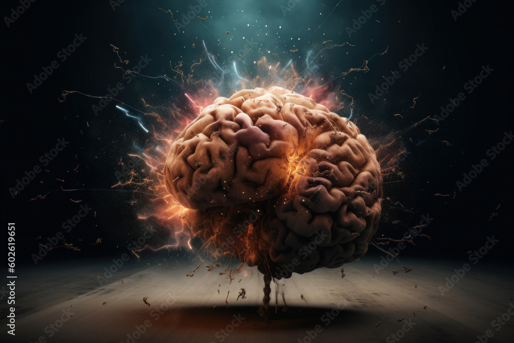 A medical science concept image of the human brain, with labels showing ...