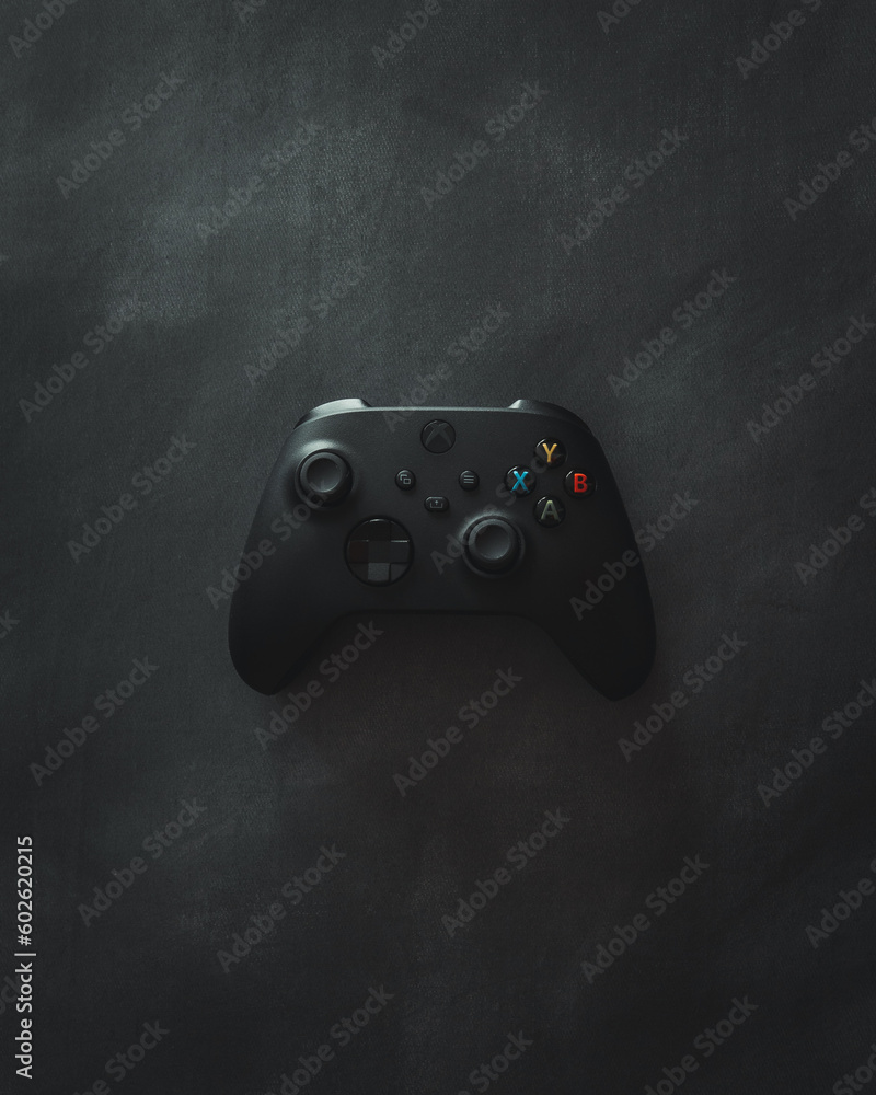 LONDON - MAY 11, 2023: Xbox Series X black gaming controller top view ...
