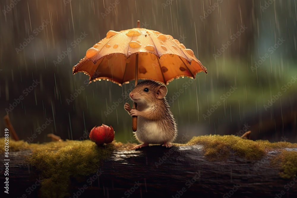 Fantasy Fungal Fun: Adorable Mouse Finds Shelter from the Autumn Rain ...