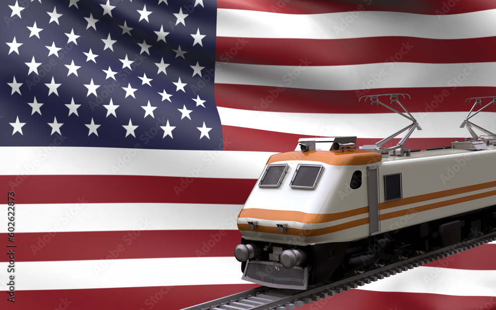 United States of America country national flag with speed trains ...