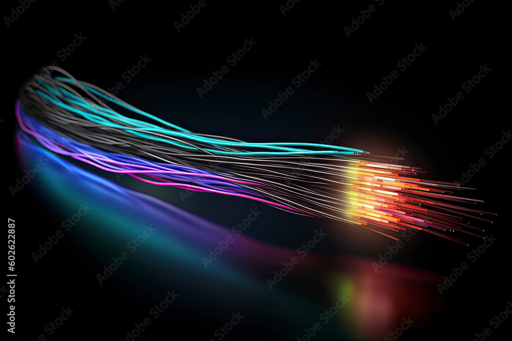 Glowing optical fiber cable or wire realistic vector, fiber optics ...