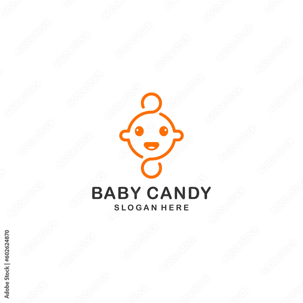 baby candy logo for kids with a baby face shaped like a candy wrapper ...