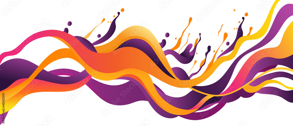 abstract colorful wavy fluid paint ink splash horizontal line ...