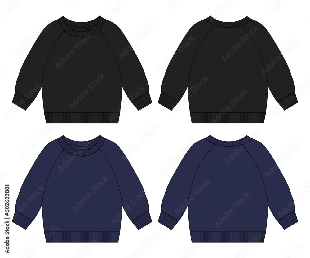 Long sleeve Sweatshirt technical drawing fashion flat sketch vector ...