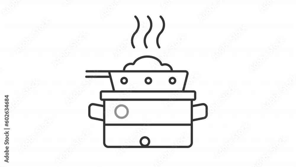 Steam cooking icon animation. Animated line preparing food above ...