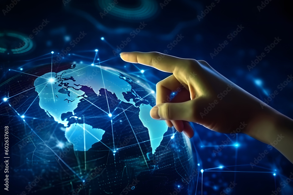 Hand touching modern interface digital transformation and metaverse ...
