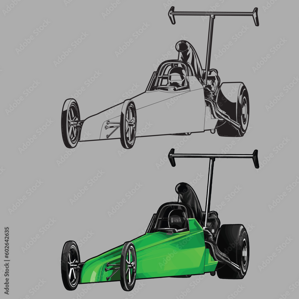 green drag race racing car isolated in white background for business ...