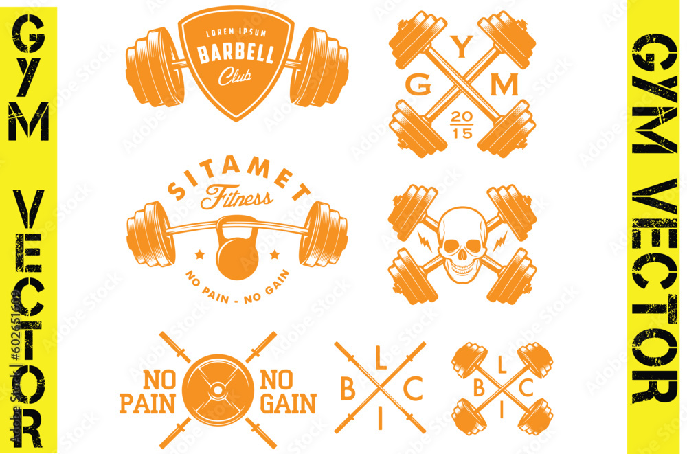 Gym fitness elements set Vector elements for vintage fitness and gym ...