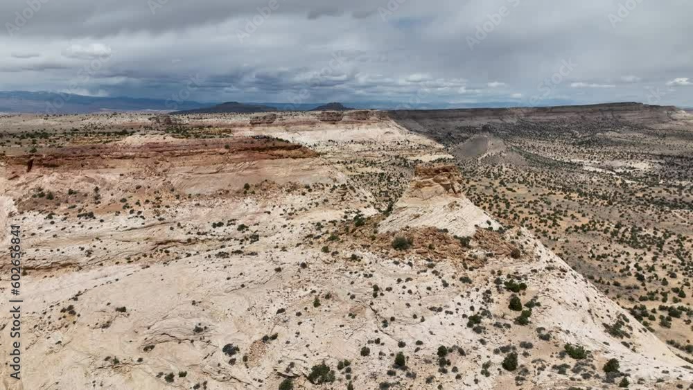 Aerial dry Desert canyon gorge exploring Utah fast. San Rafael Reef ...