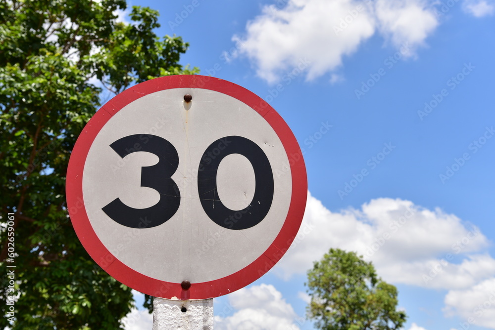 Speed limit sign circle 30 km per hour legal traffic sign background ...