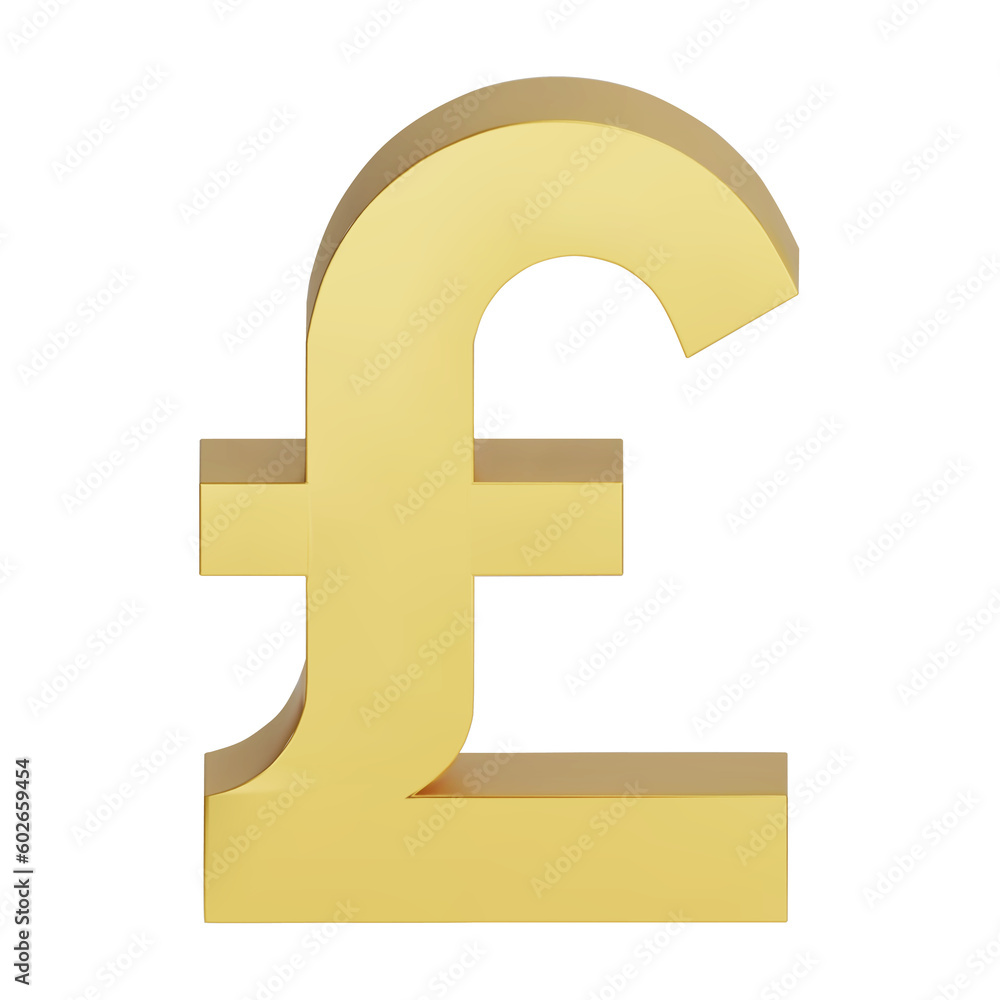 Gold British Pounds currency symbol isolated on white background. 3D ...