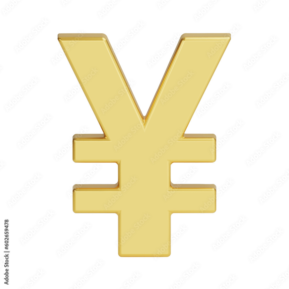 Gold Japanese yen currency symbol isolated on white background. 3D ...