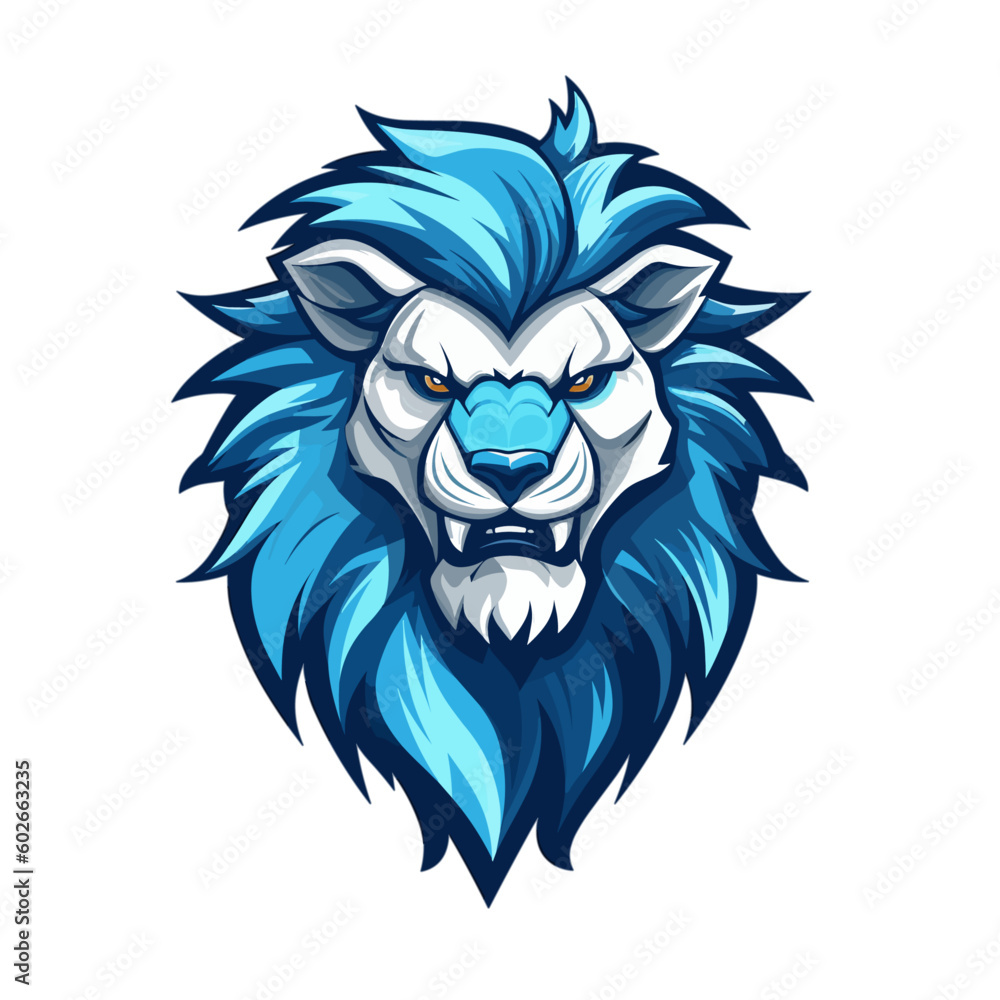 Modern Illustration Concept: Blue and White Lion Mascot Logo Design for ...
