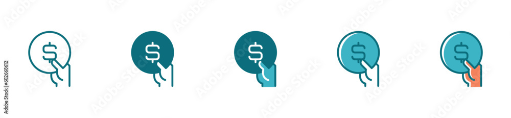 Hand holding coin icon vector payment dollar bill coin set symbol Stock Vector | Adobe Stock
