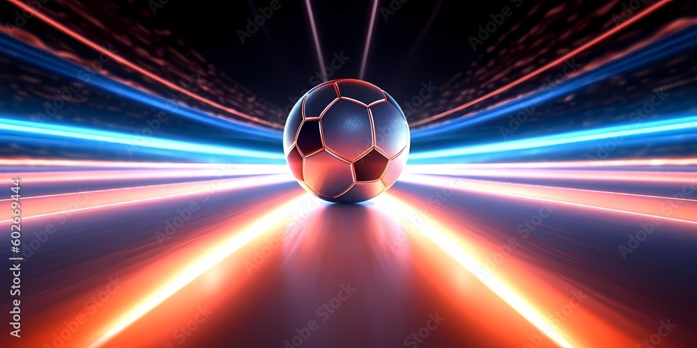 Futsal ball poster concept in the center of a futuristic indoor soccer ...