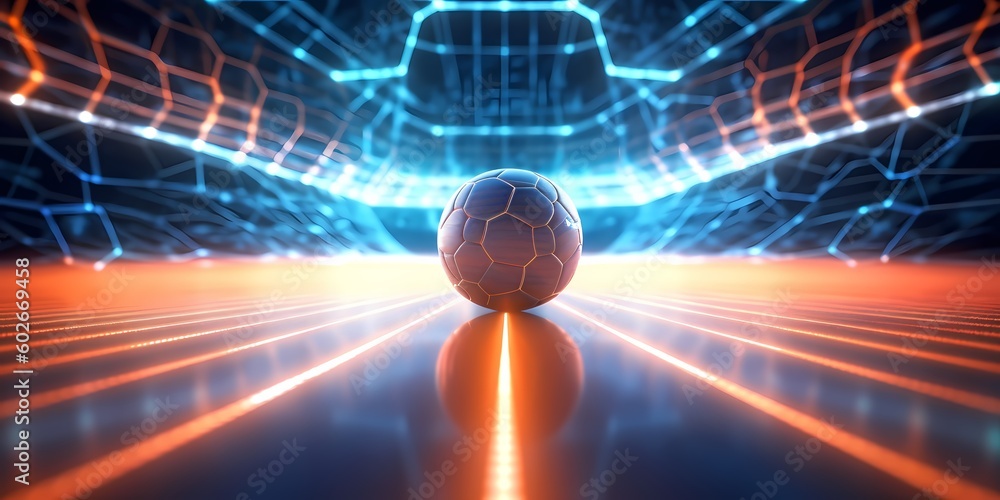 Futsal ball poster concept in the center of a futuristic indoor soccer ...