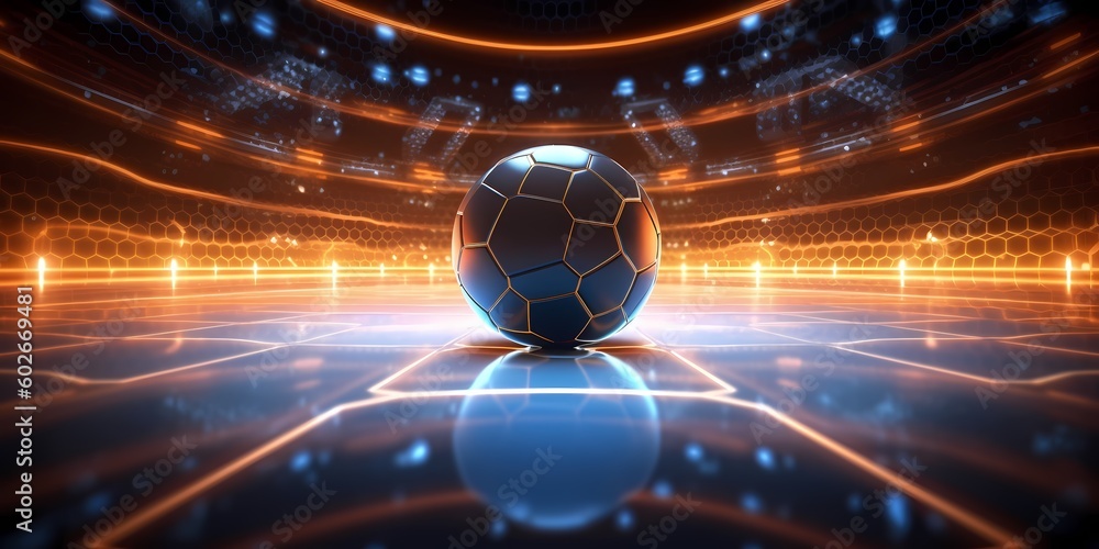 Futsal ball poster concept in the center of a futuristic indoor soccer ...