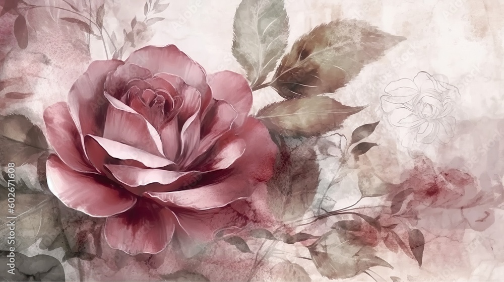 Dusky Pink Roses: Acrylic Painted Floral Illustration, vintage ...