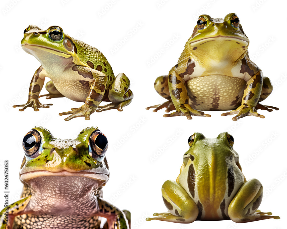 Frog Toad, many angles and view portrait side back head shot isolated ...