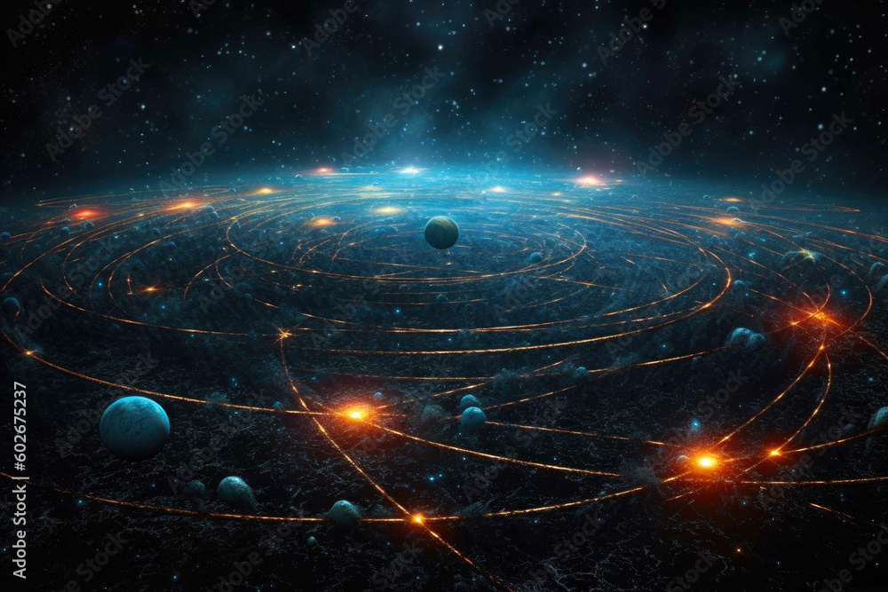 Sureal, Alien boardwalk symbols over 3d Star Map of the the entire ...