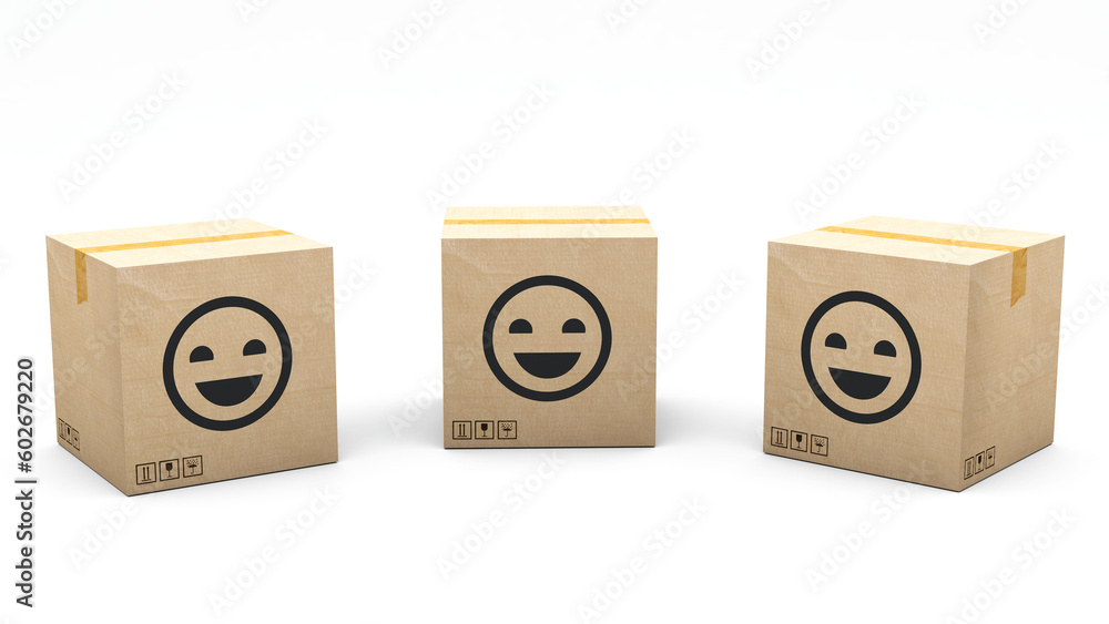 Kraft box stamped with an icon: smile. Cardboard package made in 3D and ...