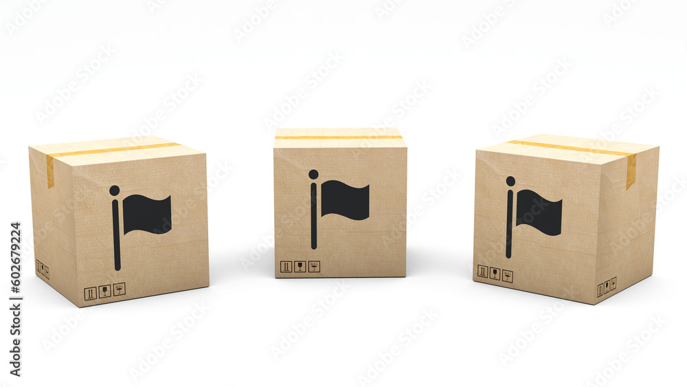Kraft box stamped with an icon: flag. Cardboard package made in 3D and ...