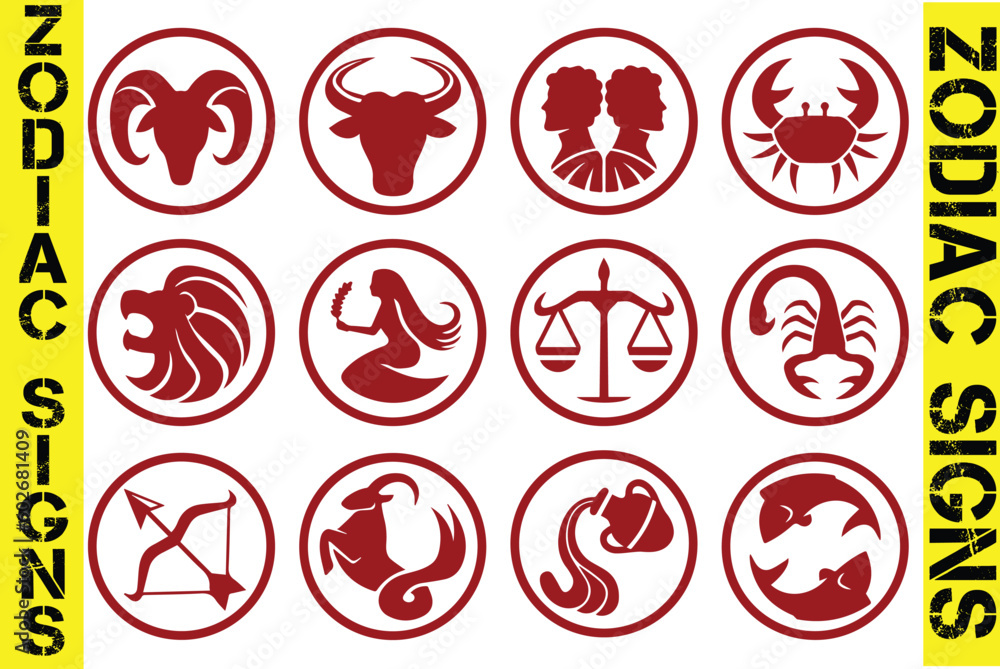 Chinese zodiac signs icons vector image, Zodiac signs icons vector ...