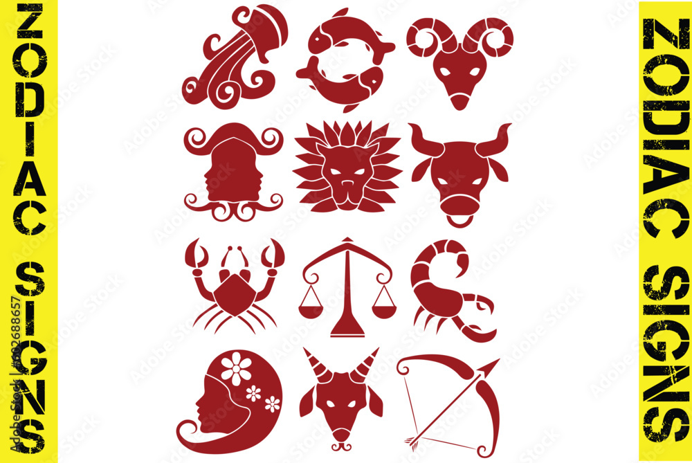 Zodiac symbols vector image, Chinese zodiac signs icons vector image ...