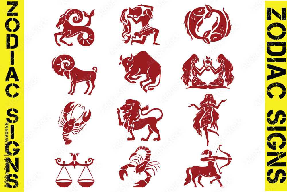 Zodiac symbols vector image, Chinese zodiac signs icons vector image ...
