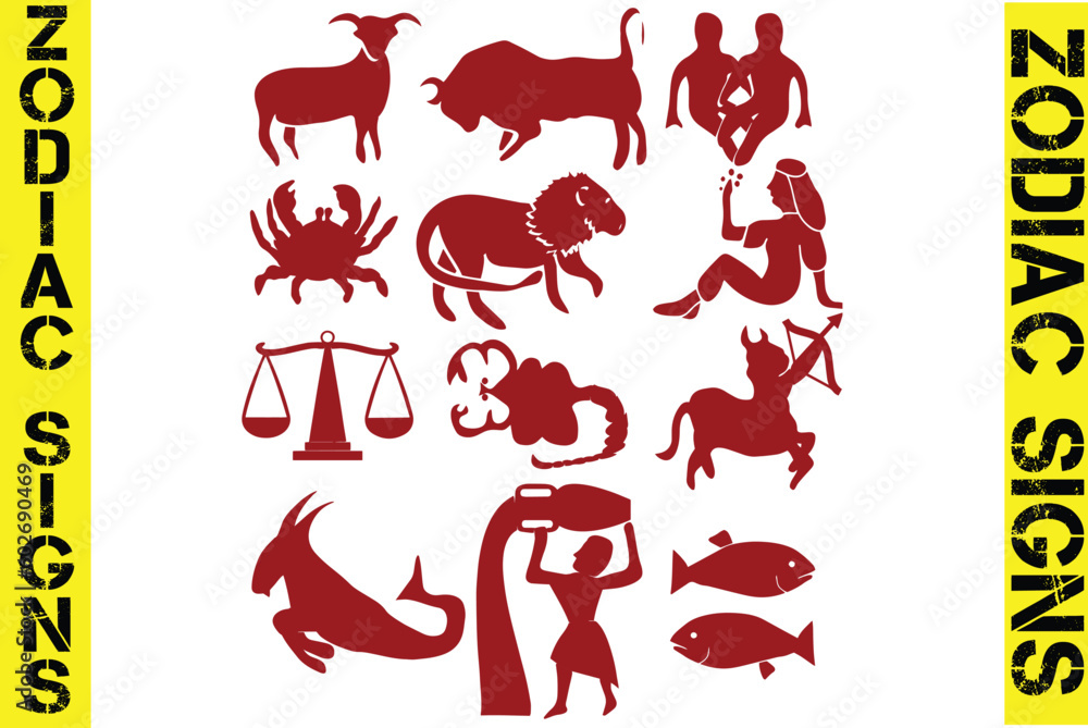 Vetor do Stock: Zodiac symbols vector image, Chinese zodiac signs icons ...