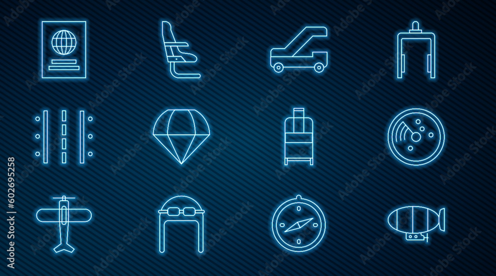 Set line Airship, Radar with targets on monitor, Passenger ladder for ... Set line Airship, Radar with targets on monitor, Passenger ladder for ...