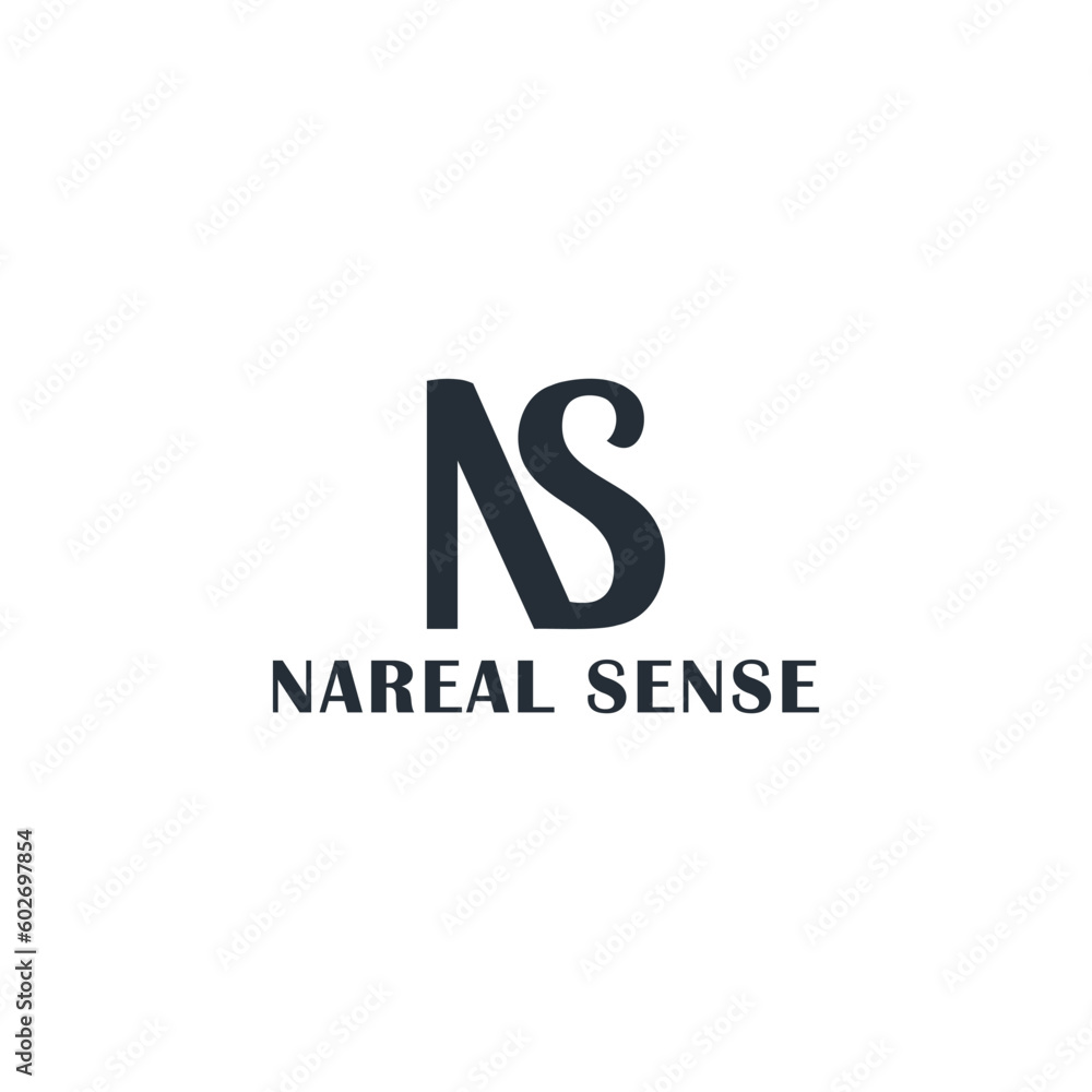 Abstract initial letter NS or SN logo in black color isolated in white ...