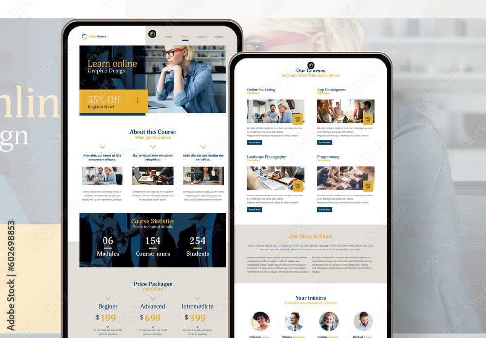 Online Learning Email Newsletter with Orange and Blue Accents Stock ...