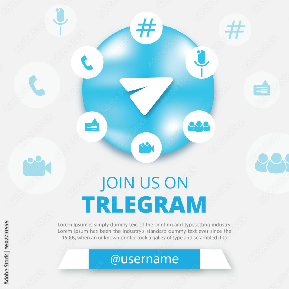 Join us on Telegram social media banner with a 3d round circle ...