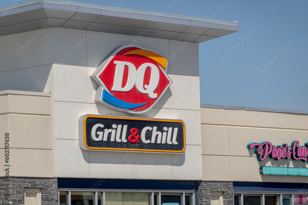 Calgary, Alberta, Canada. May 14, 2023. A DQ grill and chill sign ...