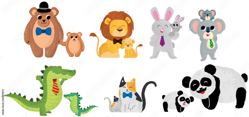 Illustrations of Father's Day cute animals on Father's Day. cute ...