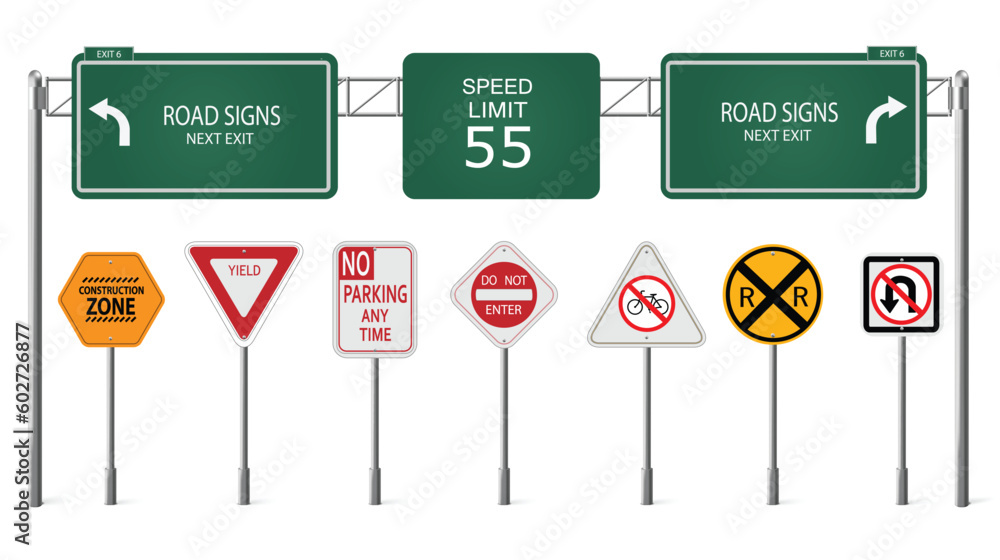 Road signs collection and caution board collection Stock Vector | Adobe ...