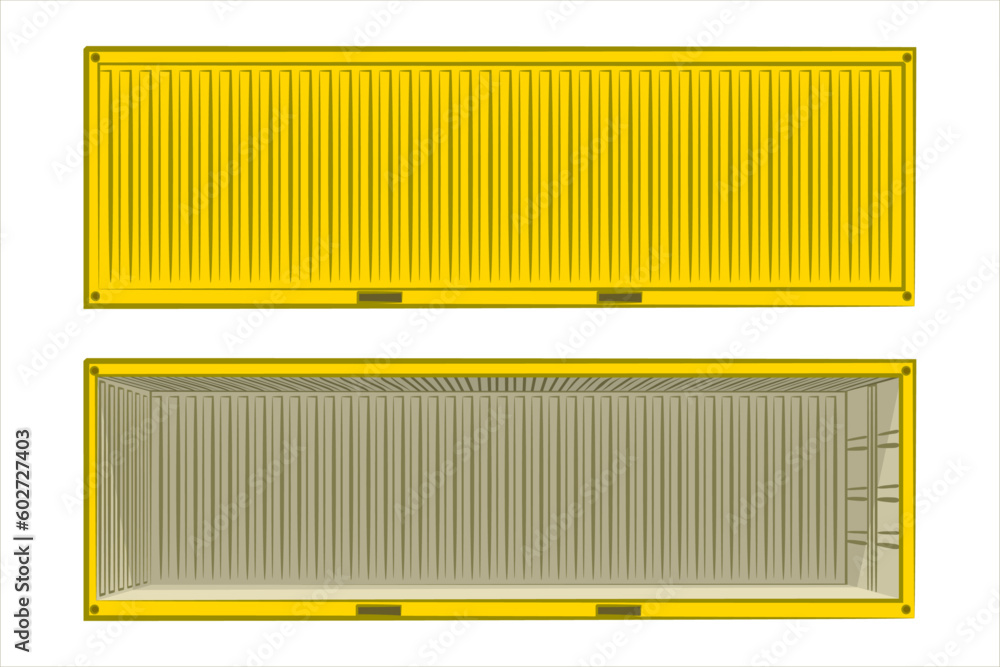 Yellow open and closed metal cargo container. Cargo container for ship ...