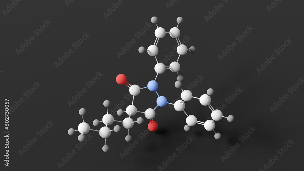 phenylbutazone molecule, molecular structure, bute, ball and stick 3d ...