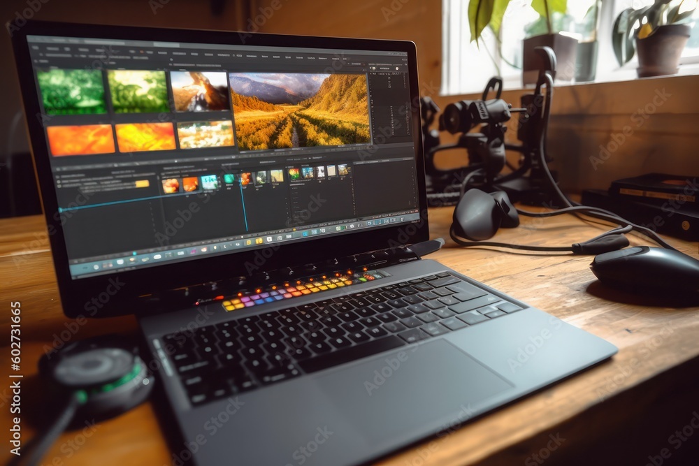 The laptop gear of content creator in the home studio with Ai Generated ...